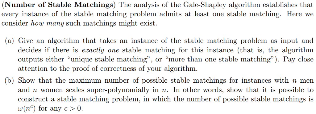 Solved (Number of Stable Matchings) The analysis of the | Chegg.com