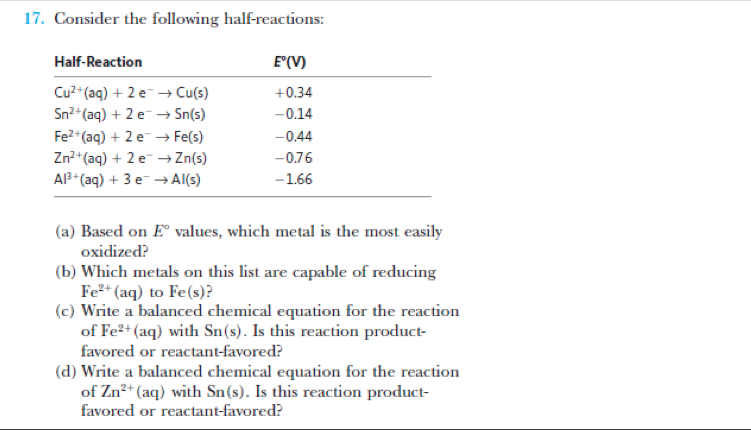 Solved Consider the following half-reactions: Based on E | Chegg.com