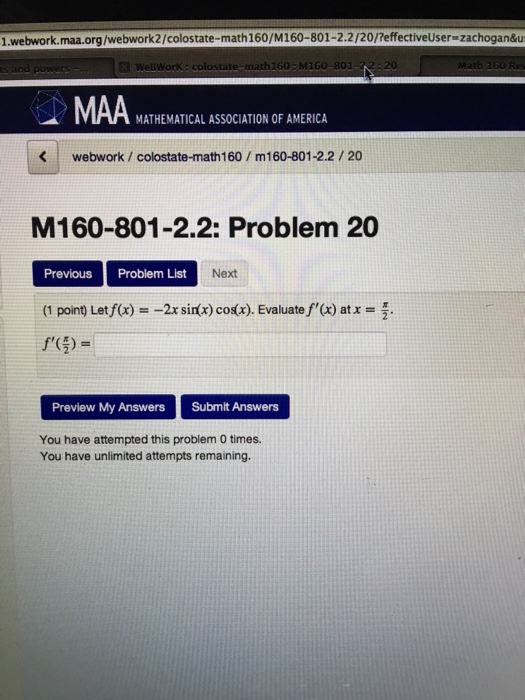 Solved Let f(x) = -2x sin(x) cos(x). Evaluate f'(x) at x = | Chegg.com