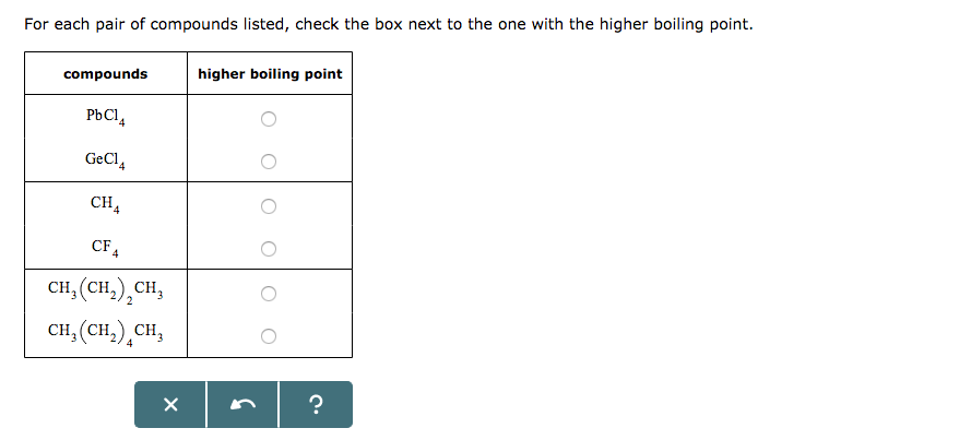 Solved For each pair of compounds listed, check the box next | Chegg.com