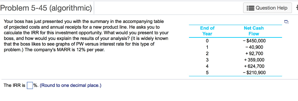 Solved Problem 5-45 (algorithmic) Question Help Your boss | Chegg.com Solved Problem 5-45 (algorithmic) Question Help Your boss | Chegg.com