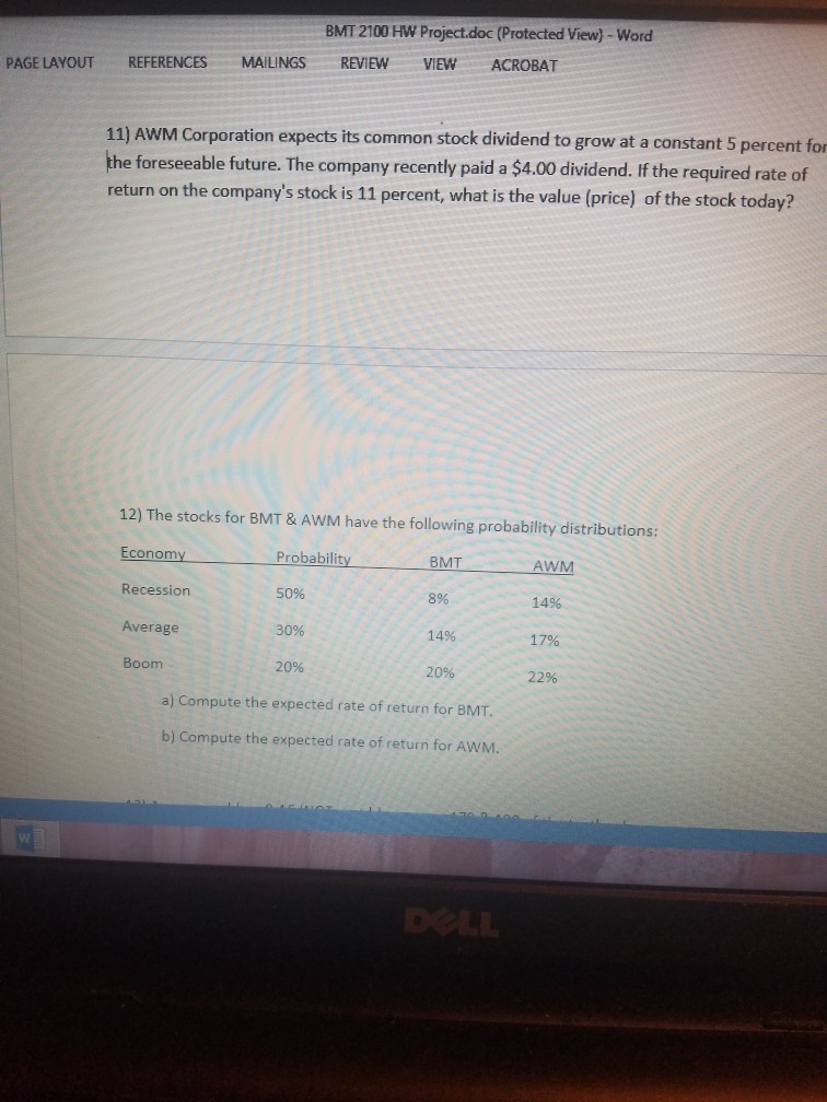 Solved Bmt 2100 Hw Project Doc Protected View Word Page