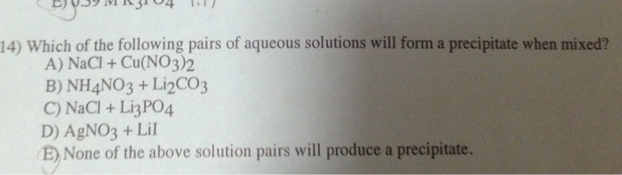 Solved Which of the following pairs of aqueous solutions | Chegg.com