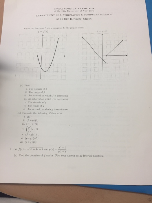 Solved Given the functions f and g described by the graphs | Chegg.com
