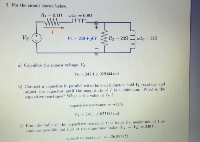 Solved For the circuit shown below, Calculate the phasor | Chegg.com