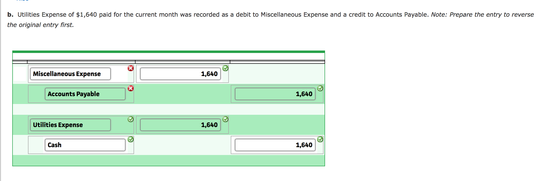 Solved b. Utilities Expense of $1,640 paid for the current | Chegg.com