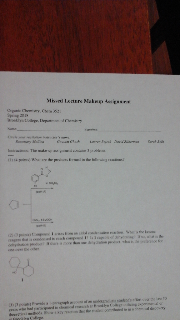 Solved Missed Lecture Makeup Assignment Organic Chemistry, | Chegg.com