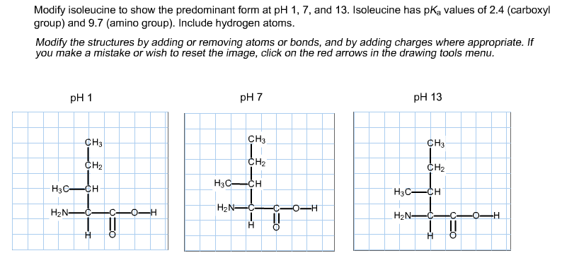 Solved Modify isoleucine to show the predominant form at pH | Chegg.com