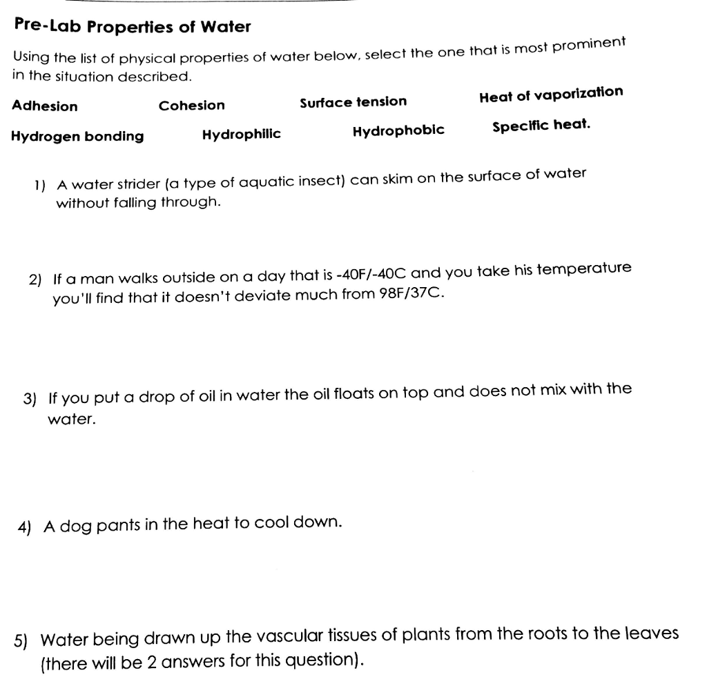 Physical Properties List