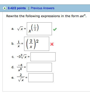 Solved Rewrite the following expressions in the form ax^n. | Chegg.com