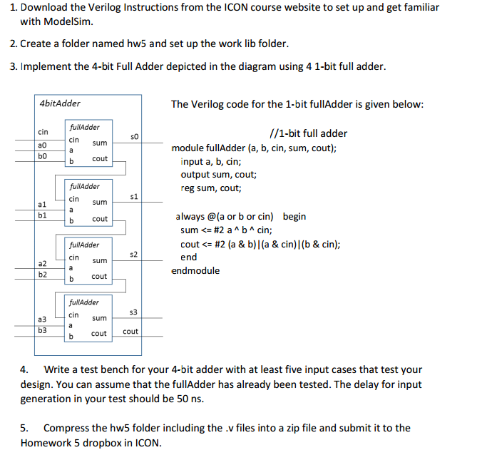 Download the Verilog Instructions from the ICON | Chegg.com