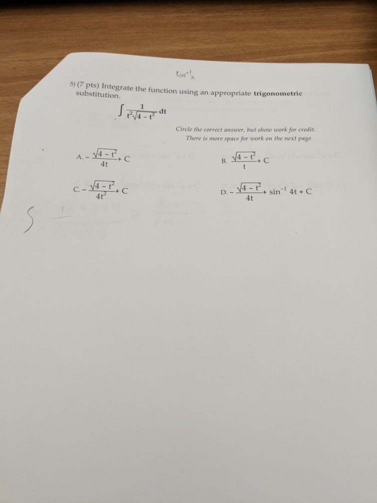 Solved tos 5) (7 pts) Integrate the function using an | Chegg.com