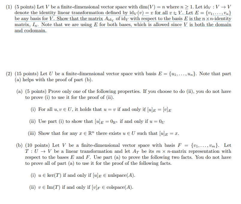 Solved (1) (5 points) Let V be a finite-dimensional vector | Chegg.com