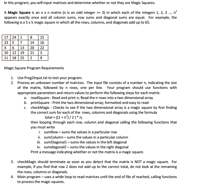 Solved In this program, you will input matrices and | Chegg.com