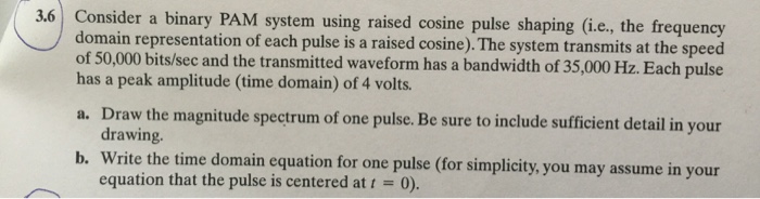 Solved Consider A Binary Pam System Using Raised Cosine