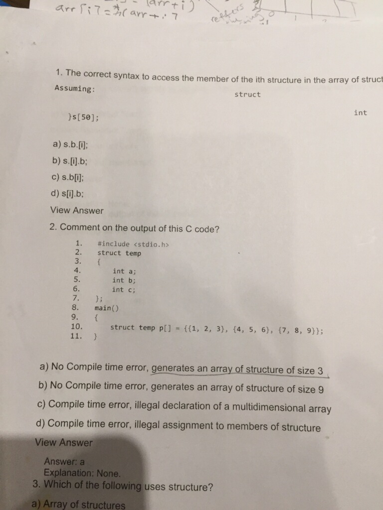 Solved 1. The corre ct syntax to access the member of the | Chegg.com