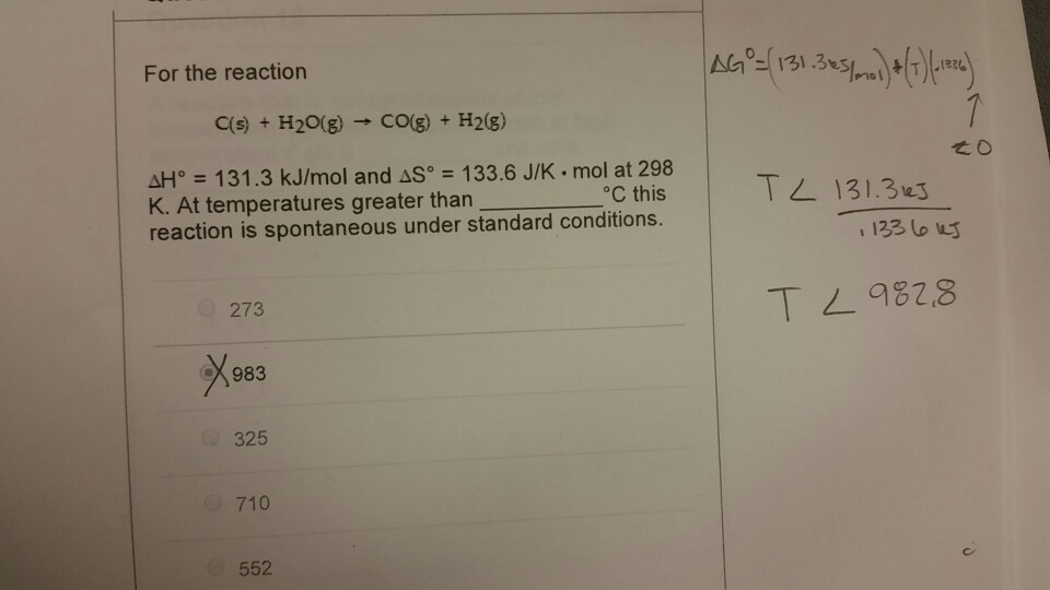 Solved For the reaction C(s) + H2O(g) → CO(g) + H2(g) 4H。= | Chegg.com