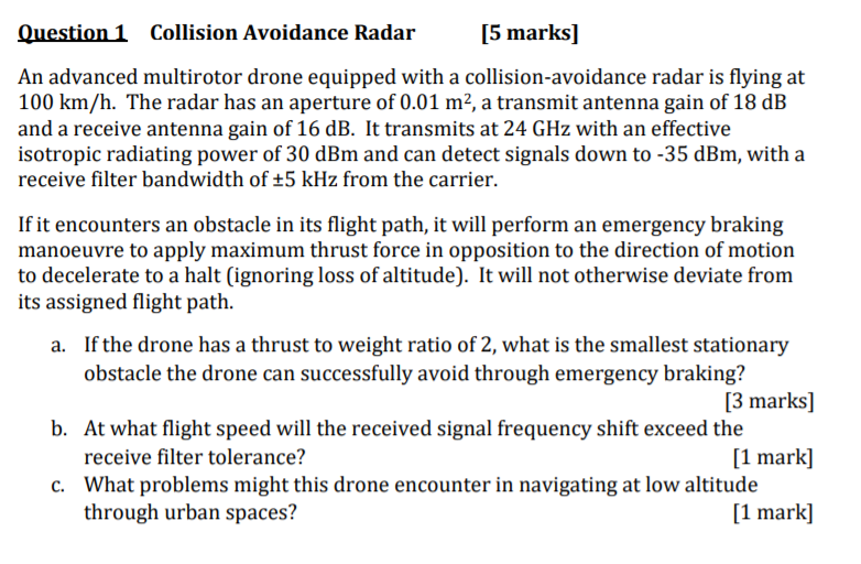 Question 1 Collision Avoidance Radar [5 marks] An | Chegg.com