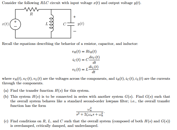 Solved Consider the following RLC circuit with input voltage | Chegg.com