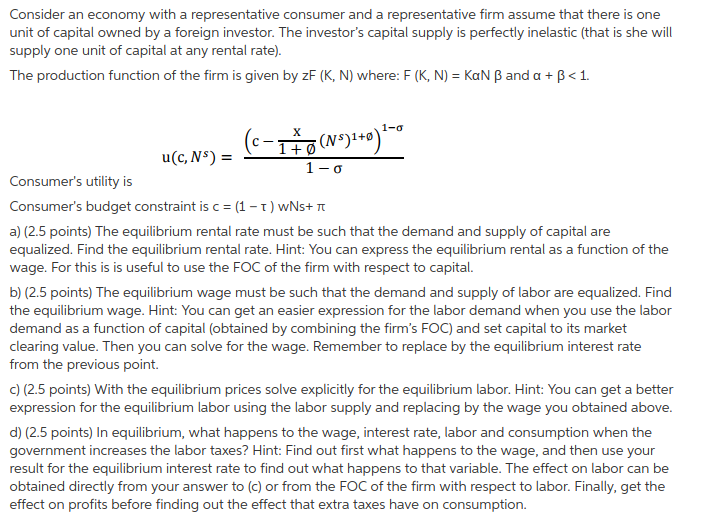 Solved Consider an economy with a representative consumer | Chegg.com