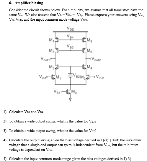 Solved 6. Amplifier biasing Consider the circuit shown | Chegg.com
