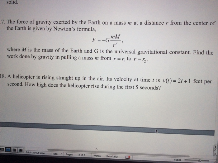 Solved The force of gravity exerted by the Earth on a mass m | Chegg.com