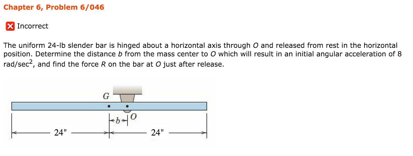 Solved Chapter 6, Problem 6/046 XIncorrect The uniform 24-lb | Chegg.com