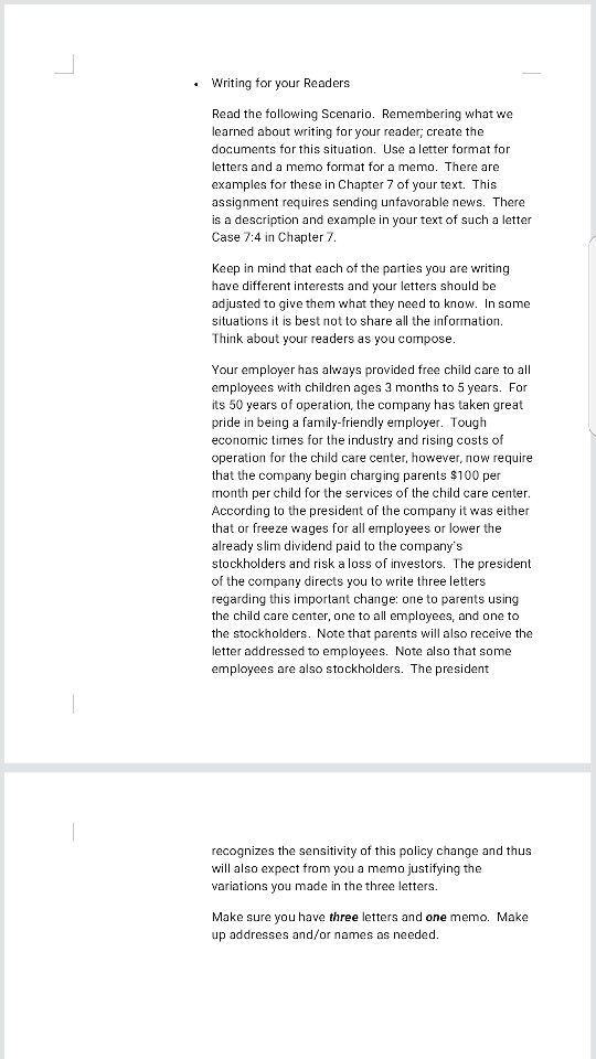 Writing for your Readers Read the following Scenario. | Chegg.com