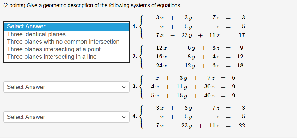 Solved (2 points) Give a geometric description of the | Chegg.com