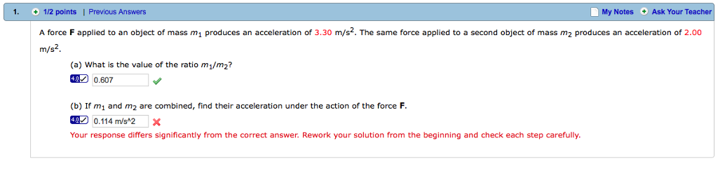 Solved A Force F Applied To An Object Of Mass M 1 Produces