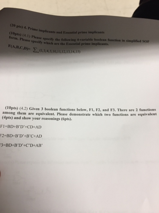 Solved Prime implicants and Essential prime implicants | Chegg.com