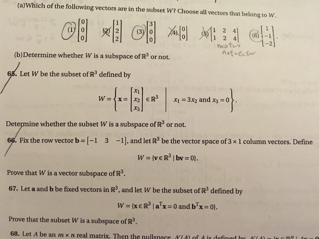 Solved (a)Which of the following vectors are in the subset | Chegg.com