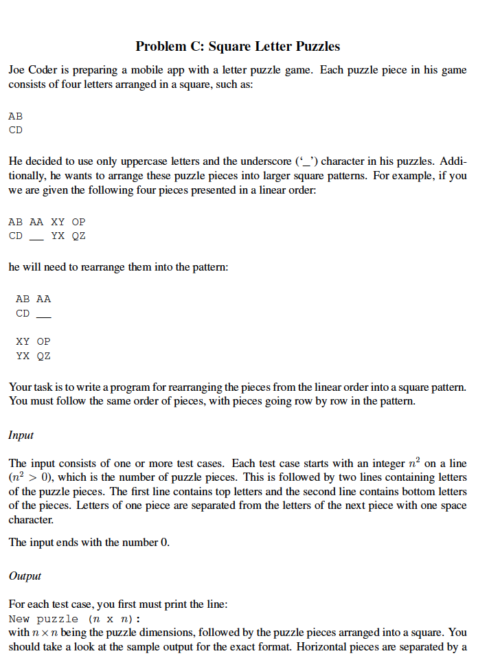 Problem C Square Letter Puzzles Joe Coder Is