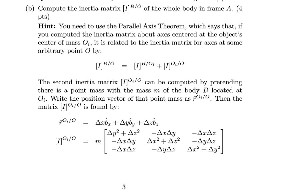 (b) Compute the inertia matrix [NB10 of the whole | Chegg.com