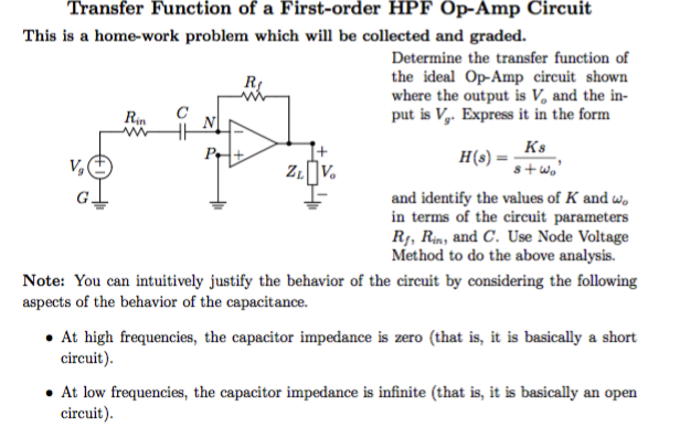 Solved Transfer Function of a First-Order HPF Op-Amp Circuit | Chegg.com