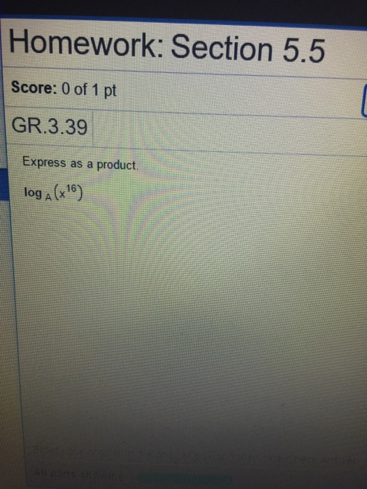 Solved Express as a product. Log_A(x^16) | Chegg.com
