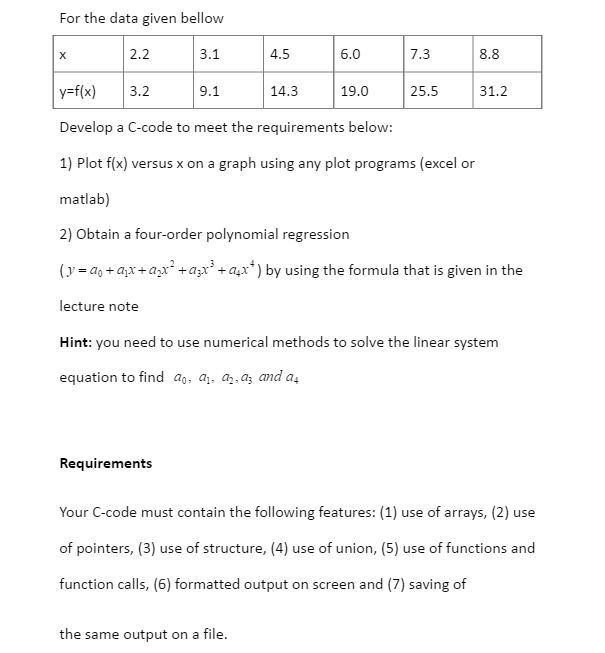 Solved Develop a C-code to meet the requirements below :1) | Chegg.com