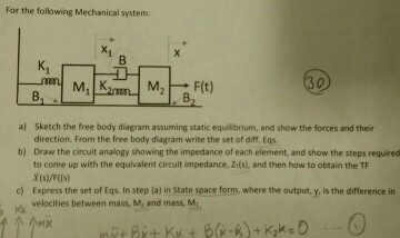 Solved For the following Mechanical system: Sketch the free | Chegg.com