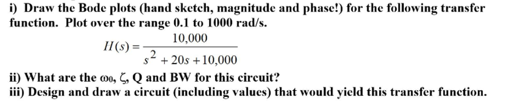 Solved Draw the Bode plots (hand sketch, magnitude and | Chegg.com
