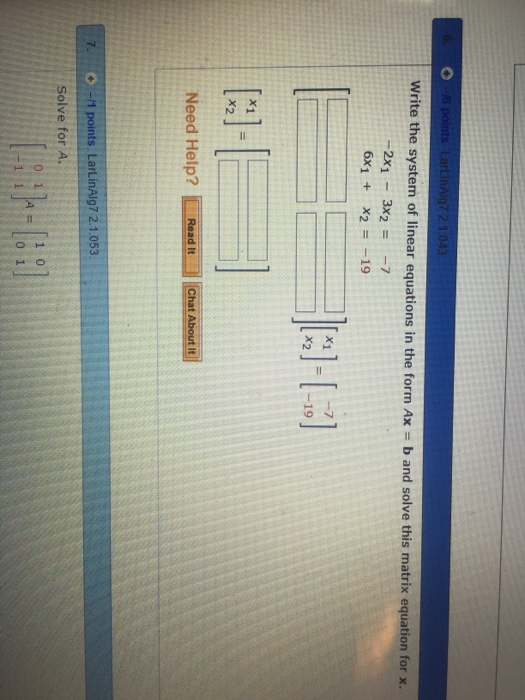 Solved Write the system of linear equations in the form AX = | Chegg.com