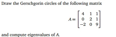 Draw the Gerschgorin circles of the following matrix | Chegg.com