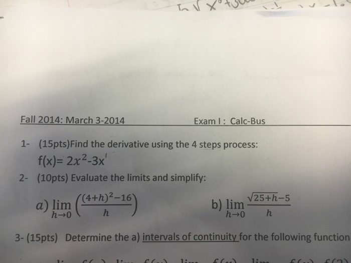 Solved Find the derivative using the 4 steps process f(x) = | Chegg.com