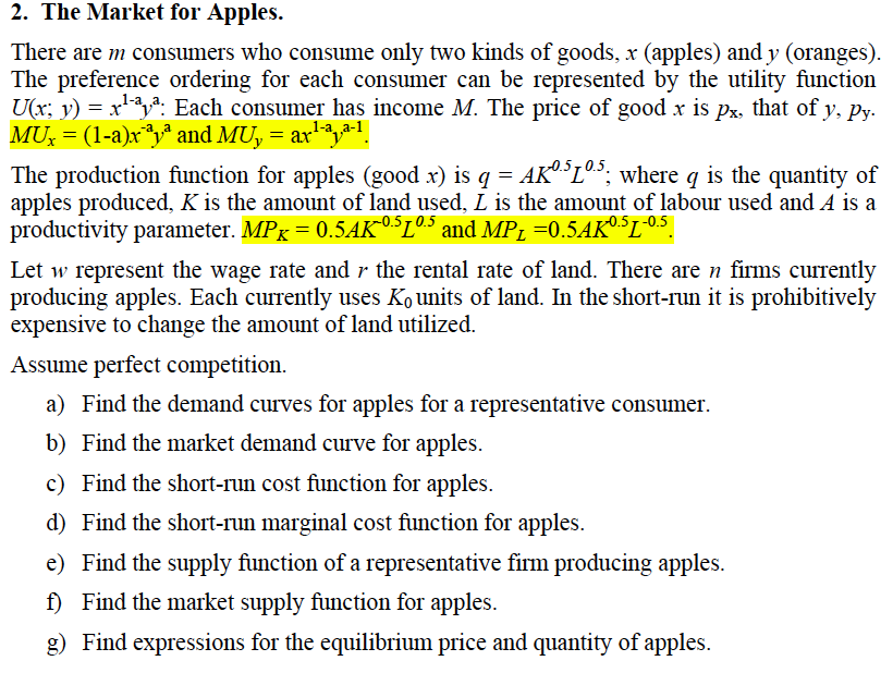 Solved 2. The Market for Apples. There are m consumers who | Chegg.com