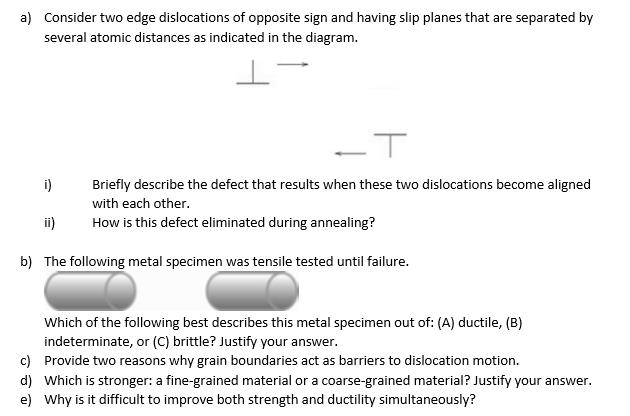 Solved Consider two edge dislocations of opposite sign and | Chegg.com Solved Consider two edge dislocations of opposite sign and | Chegg.com