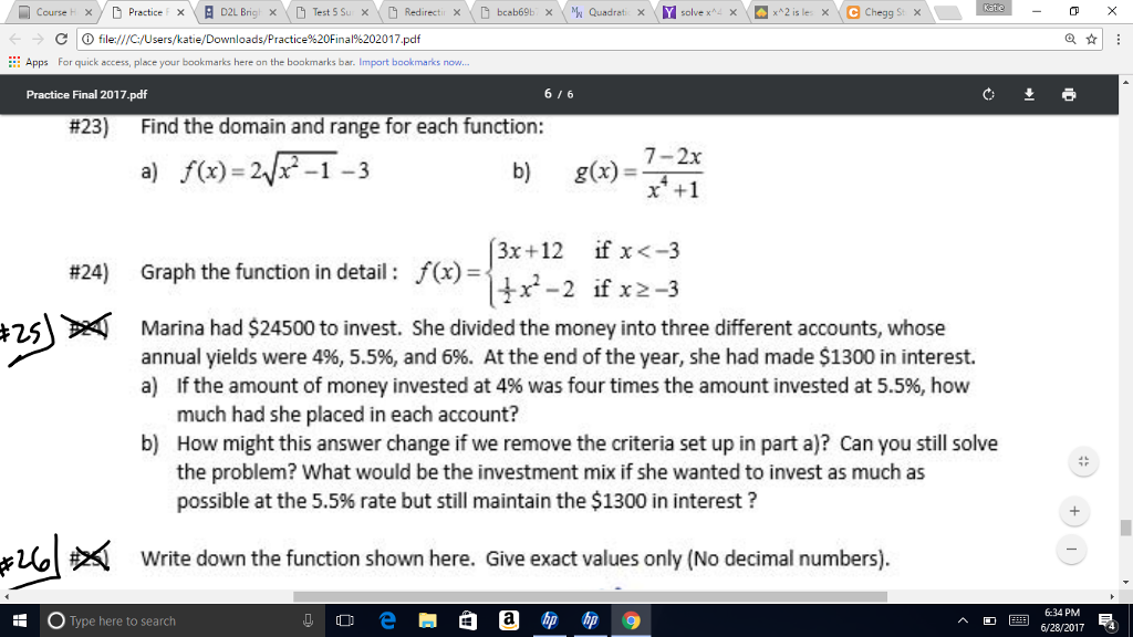 Solved Find the domain and range for each function: a) f(x) | Chegg.com