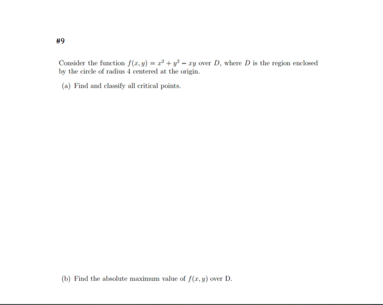 Solved Consider the function f(x, y) = x^2 + y^2 - xy over | Chegg.com