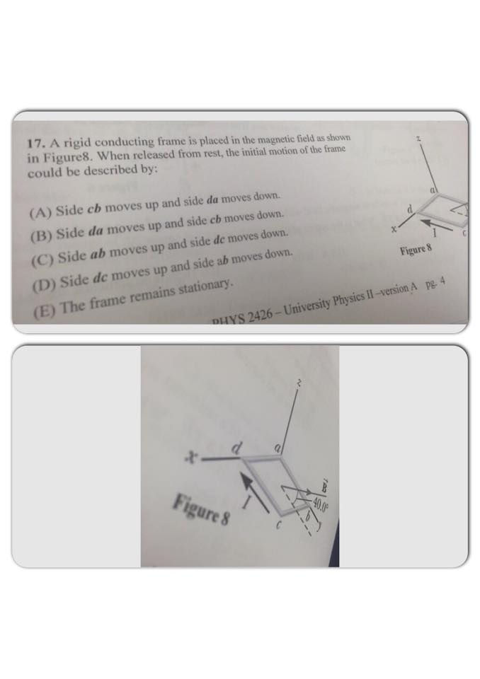Solved 17. A rigid conducting frame is placed in the | Chegg.com