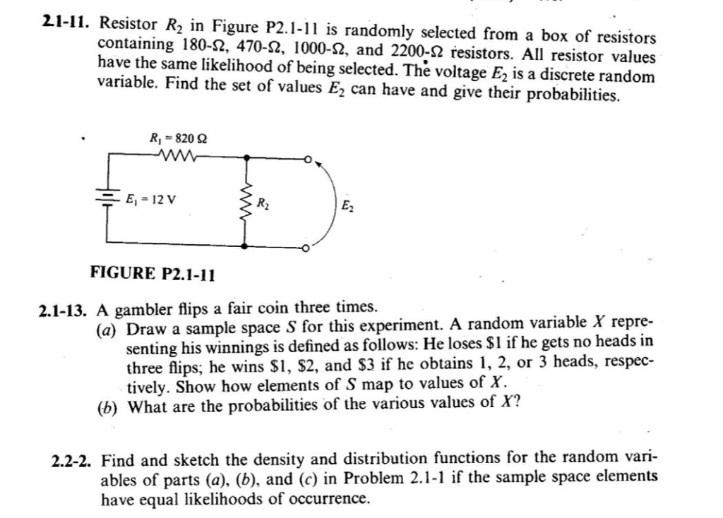 Solved 21-11. Resistor R2 in Figure P2.1-11 is randomly | Chegg.com