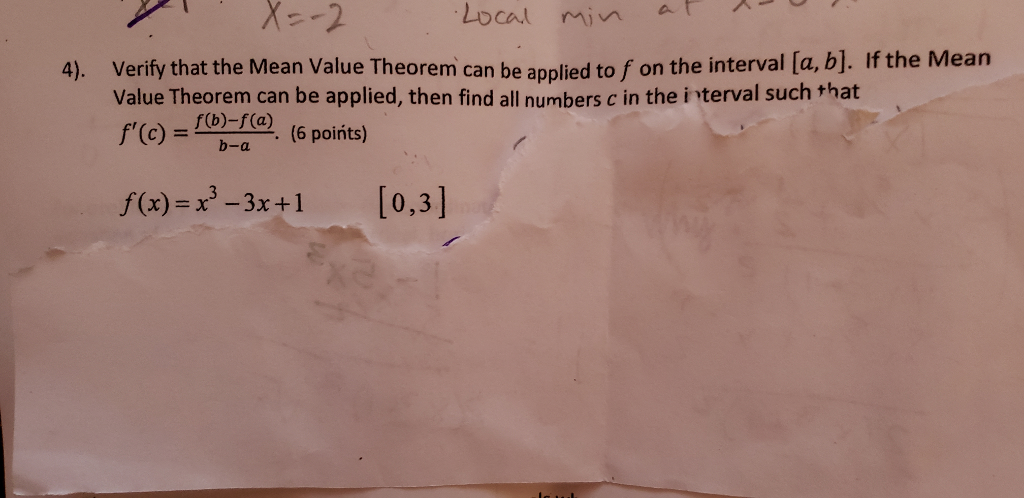 Solved Local min 4). Verify that the Mean Value Theorem can | Chegg.com
