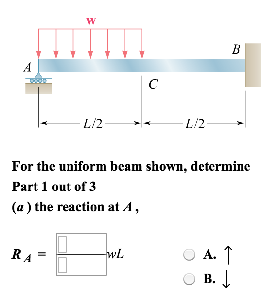Solved For the uniform beam shown, determine Part 1 out of 3 | Chegg.com